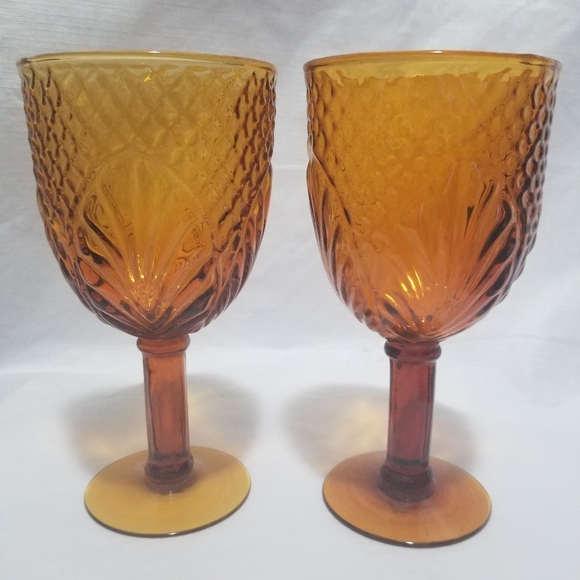 amber glass | Dining | Vintage Amber Water Goblets Glass Heavy Duty ...